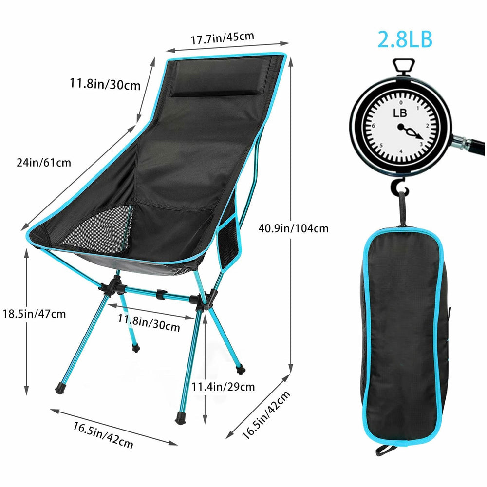 Lightweight Portable Camping Chair Outdoor Folding Backpacking High Ba